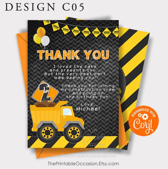 EDITABLE Construction Thank You Card Construction Thank You | Etsy