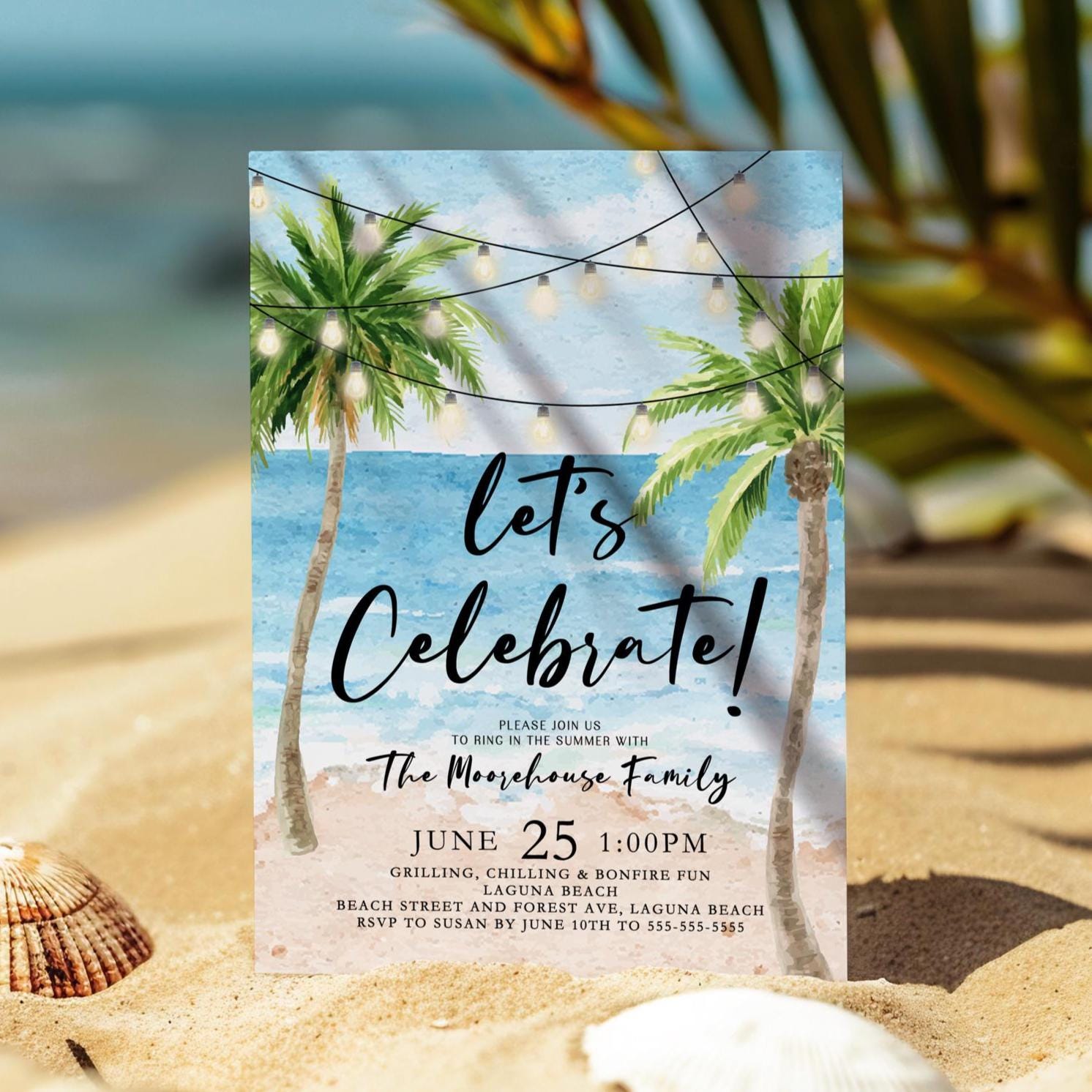 Beach Party Invitation Template Lets Celebrate Beach Invite Printable ...