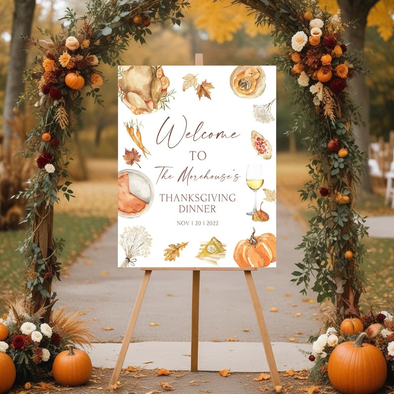 Thanksgiving Welcome Sign Editable Pumpkin Sign Printable Thanksgiving ...