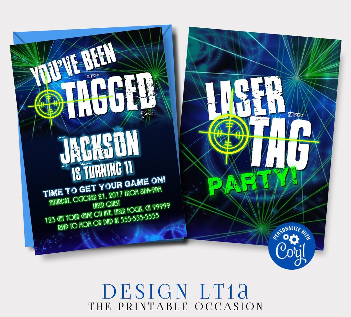 Editable Laser Tag Invitation Neon Laser Tag Birthday - Etsy