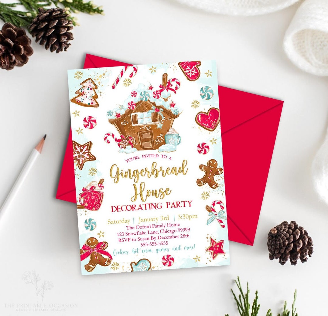 EDITABLE Gingerbread House Decorating Party Invitation Gingerbread ...