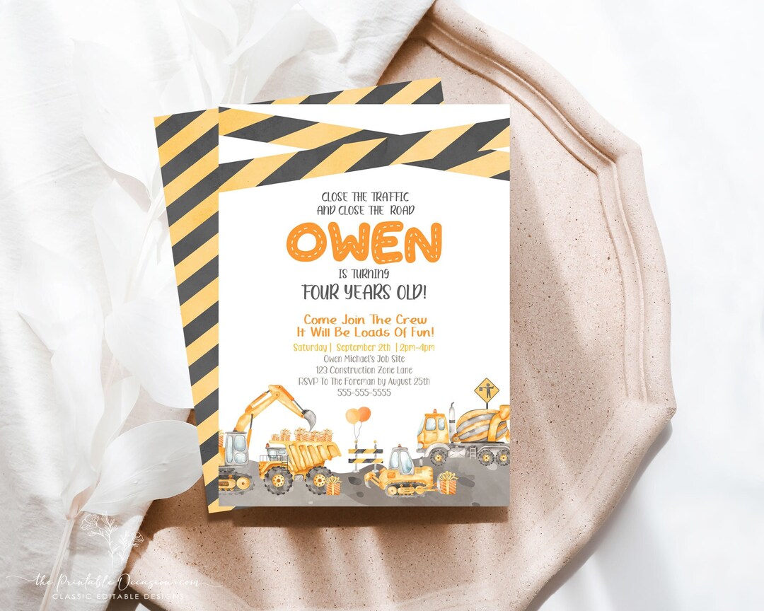 Editable Construction Invitation Construction Birthday - Etsy