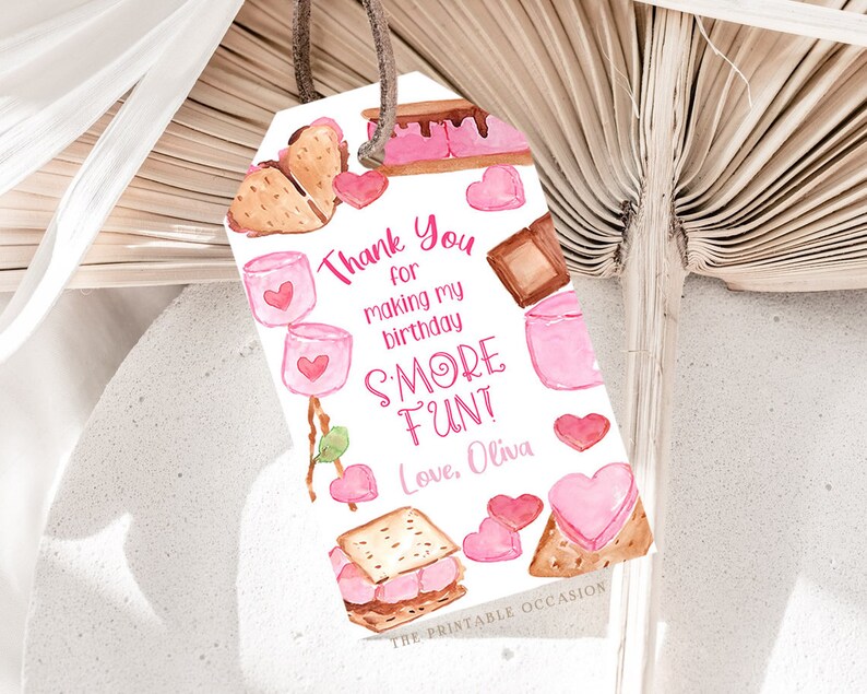 EDITABLE Girls Smores Birthday Thank You Tags Favor Tags Smore - Etsy