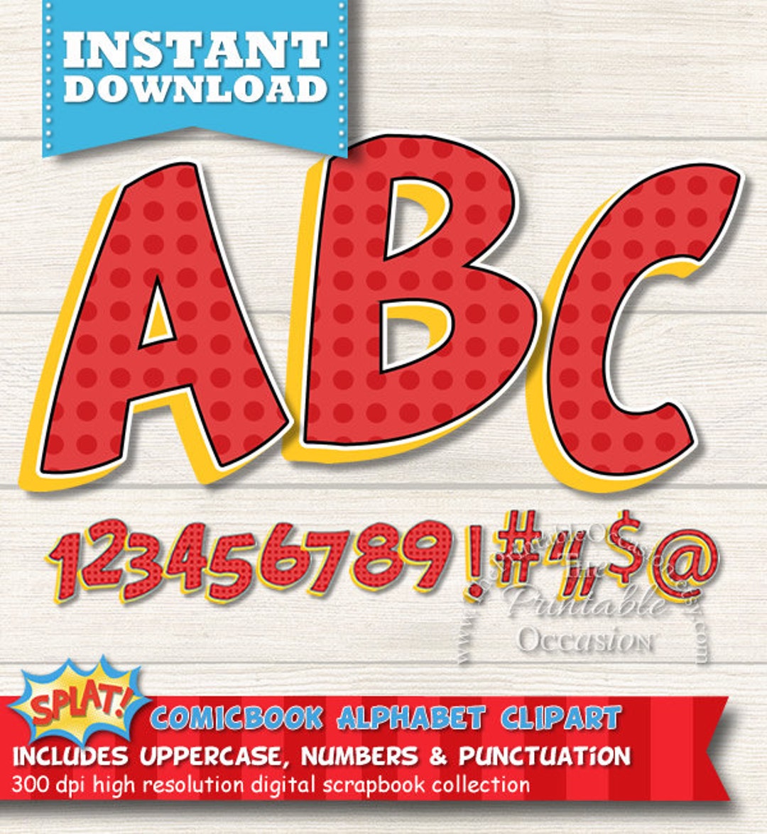 SALE Comic Book Font, Comic Book Clip Art, Comic Book Alphabet and ...