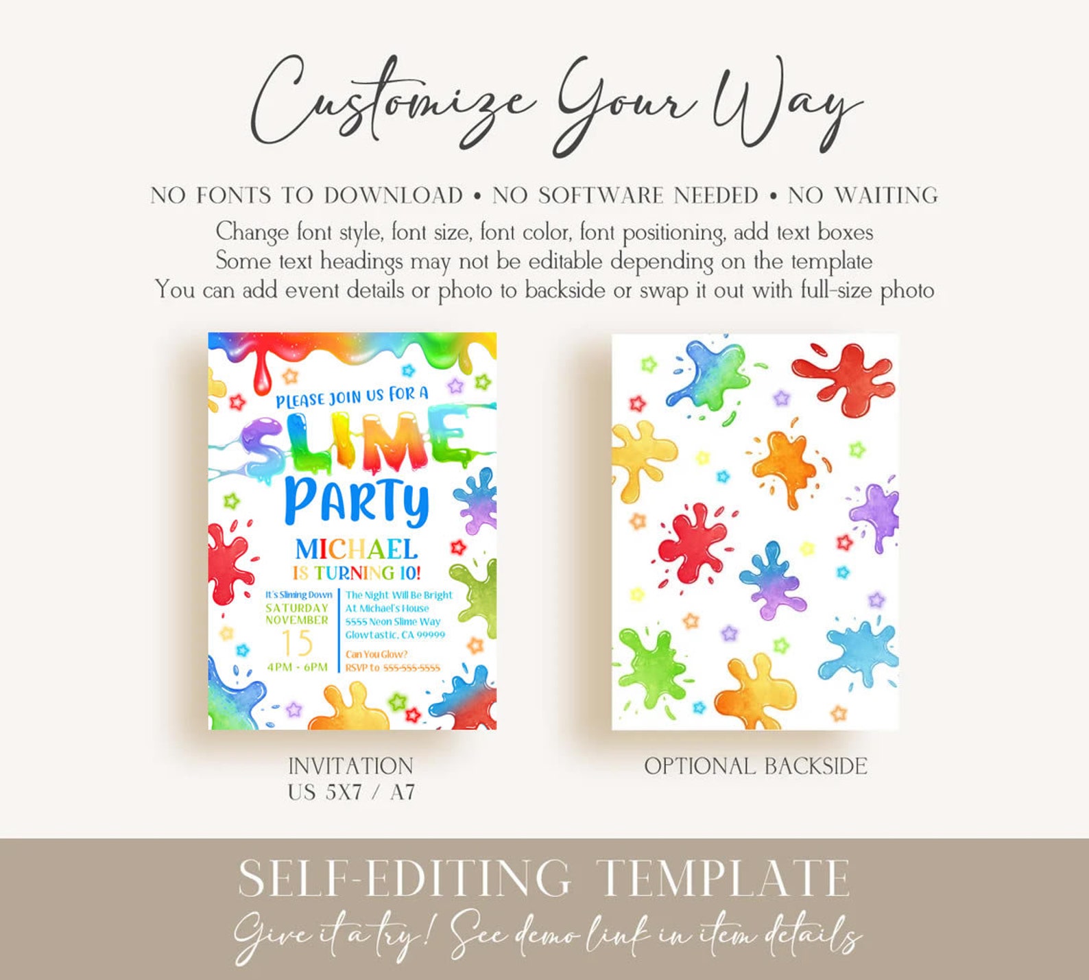 Editable Slime Invitation Glow Slime Party Invitation Template Slime ...