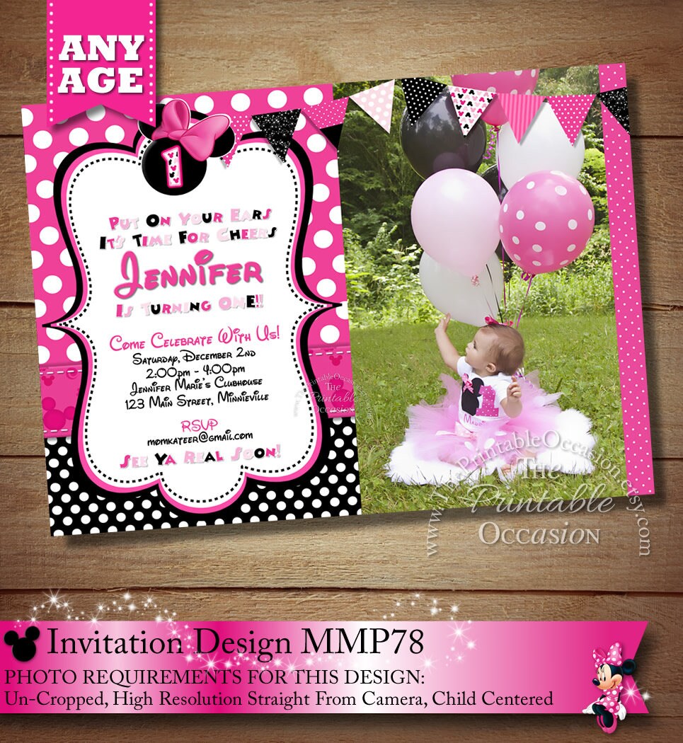 Pink Minnie Mouse Birthday Invitation Minnie Mouse | Etsy