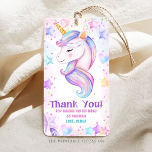 Unicorn Favor Tag Template Editable Unicorn Thank You Tags Printable ...