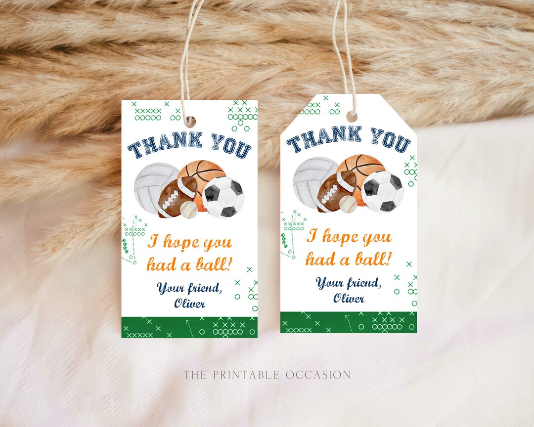 Editable All Sports Favor Tags Template, Sports Party Gift Tags Sports ...