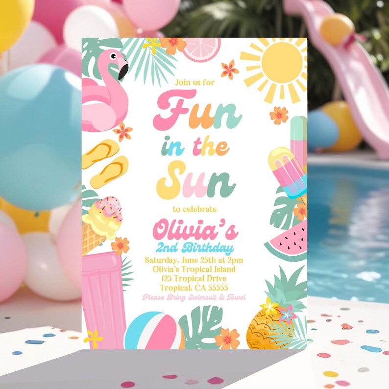 Editable Pastel Pool Party Welcome Sign Tropical Splish Splash Girly ...
