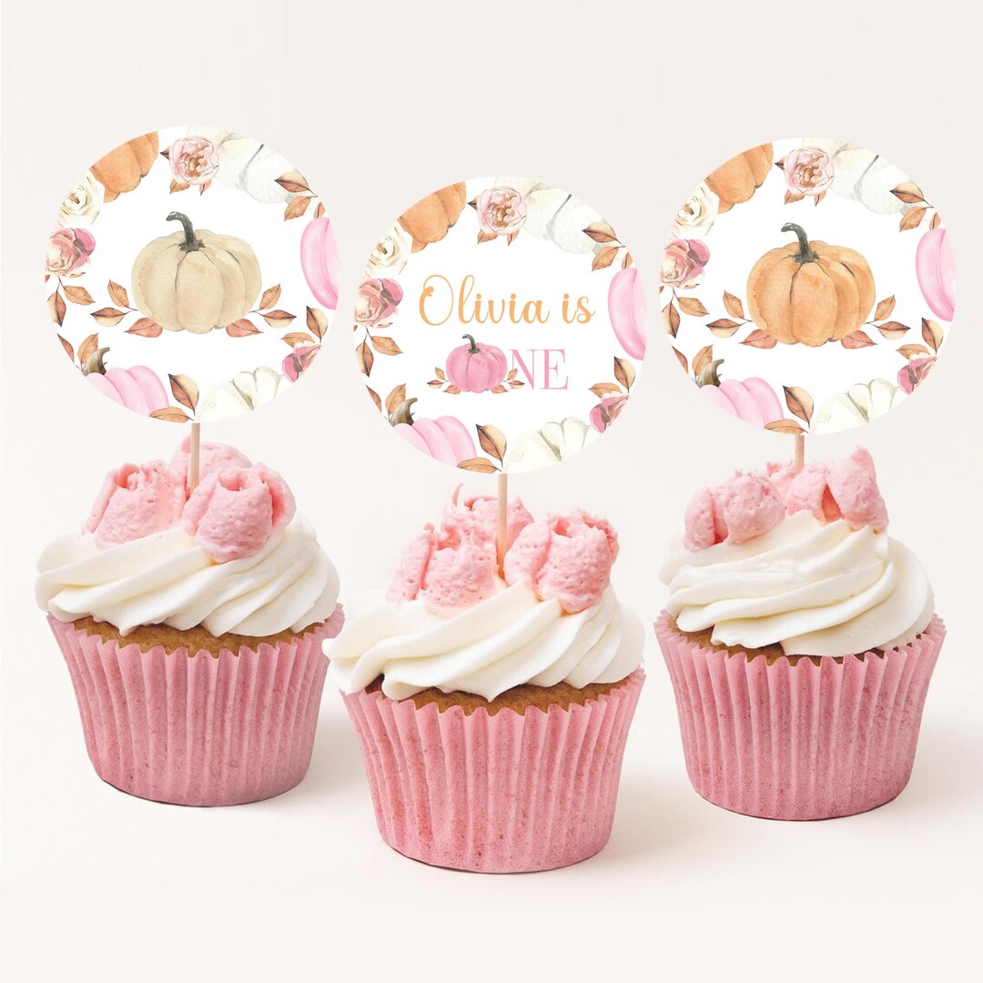EDITABLE Pink Pumpkin Cupcake Toppers, Printable Pumpkin Girl First ...