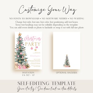 Editable Christmas Party Invitation Pink and Gold Christmas Tree Invite ...