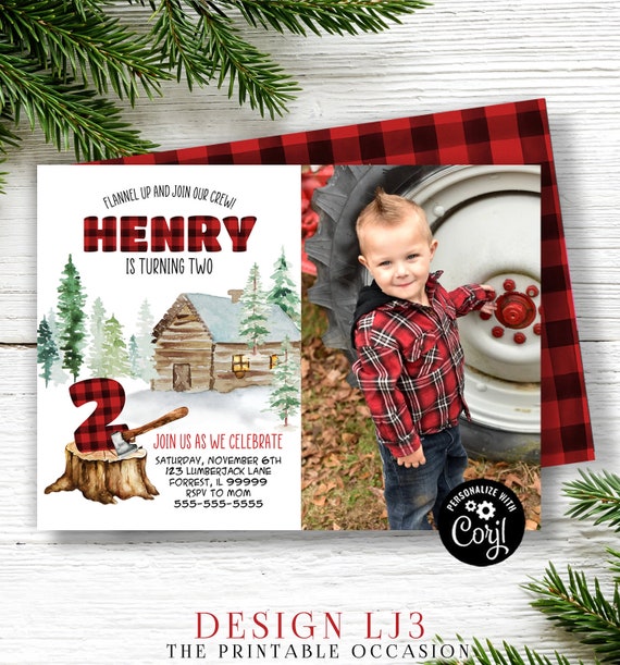 ANY AGE Editable Lumberjack Photo Invitation Lumberjack Woodland ...