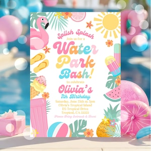 EDITABLE Water Park Birthday Party Invitation Tropical Splish Splash ...