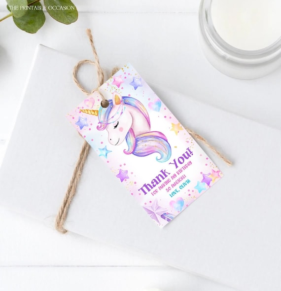 Unicorn Favor Tag Template Editable Unicorn Thank You Tags Printable Treat Bag Labels ...