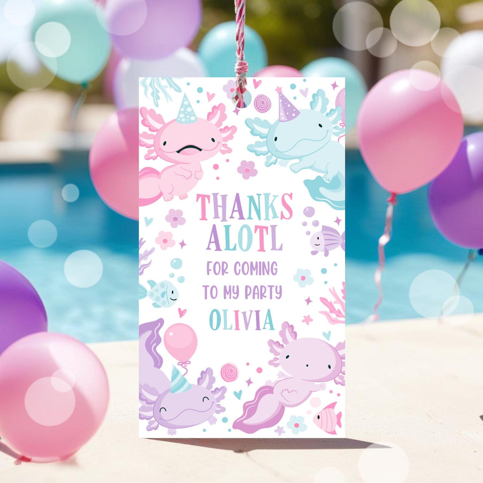 EDITABLE Axolotl Gable Box Label Pink Teal and Purple Girl Axolotl ...