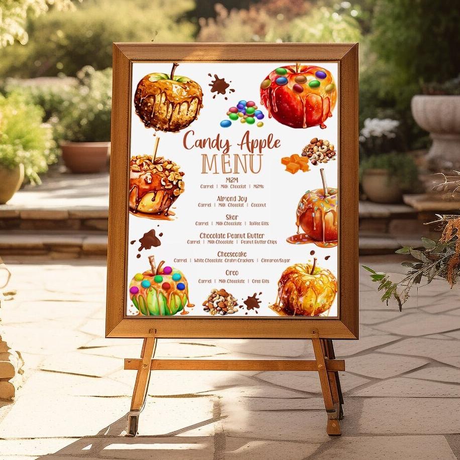 Editable Caramel Apple Bar Menu Sign Candy Apple Bar Sign Caramel Apple ...