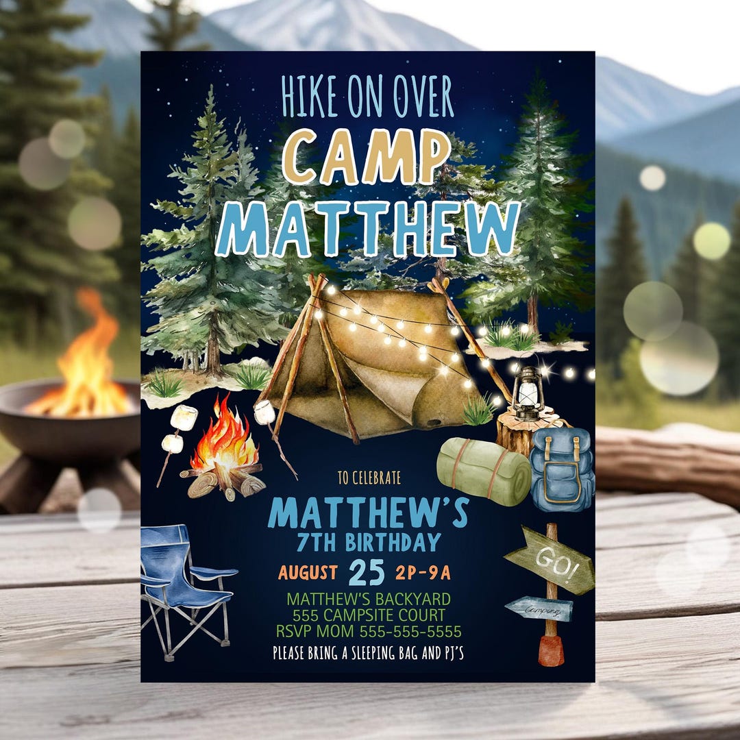 Editable Camping Birthday Invitation Forest Adventure Camp Party ...