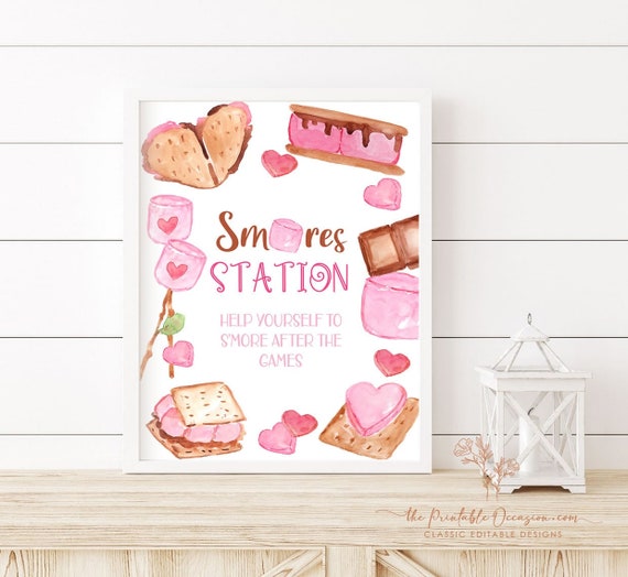 Smores Table Sign Template Editable Girl's Pink Smores Party Food Sign ...