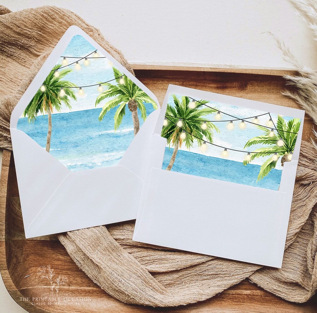 Beach Wedding Envelope Liner Template Printable Beach Envelope Liners ...