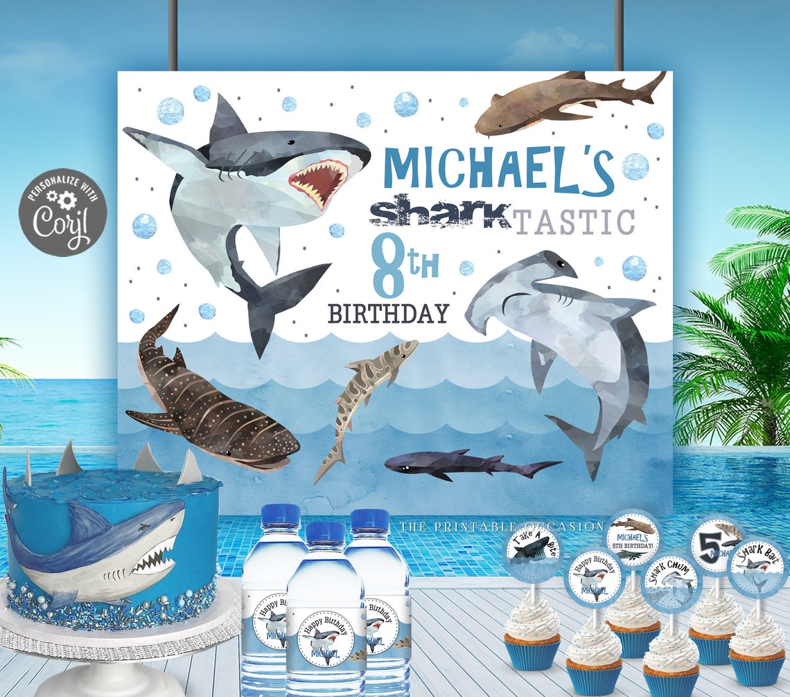 EDITABLE 16x20 Shark Backdrop Sign Sharks Birthday Party | Etsy