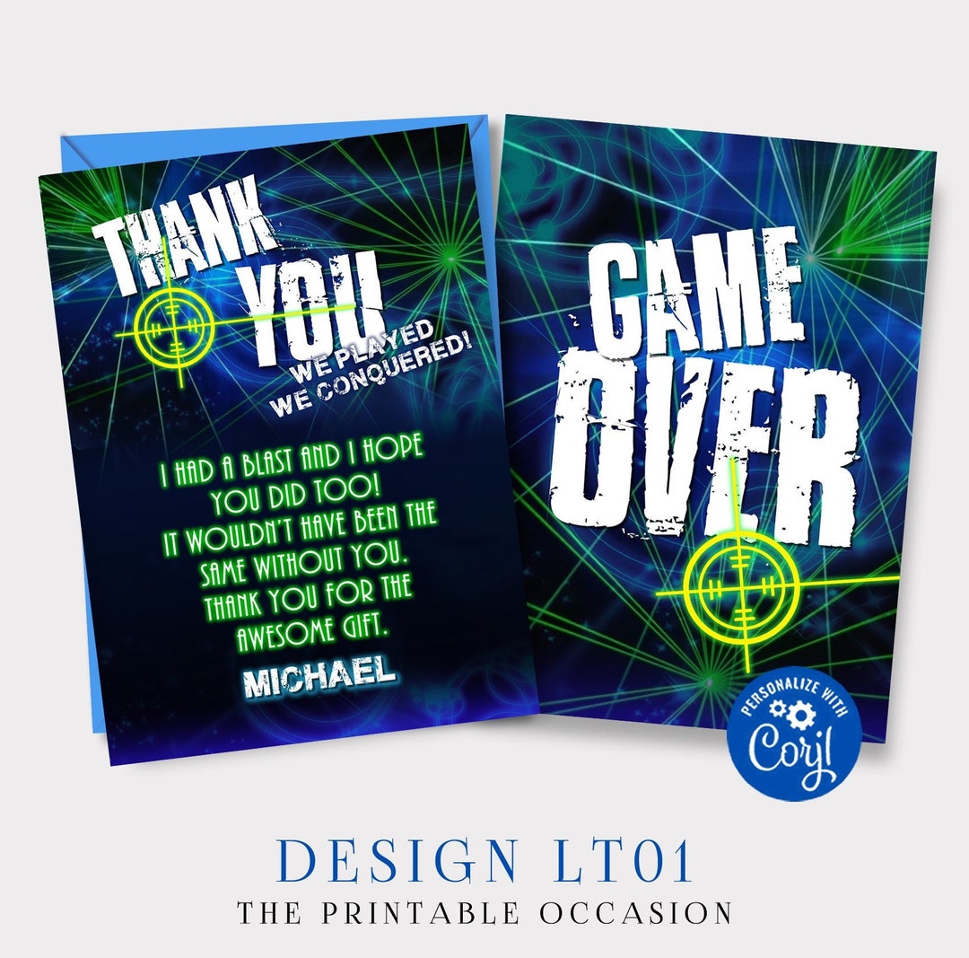 EDITABLE Laser Tag Thank You Card Laser Tag Birthday Thank - Etsy
