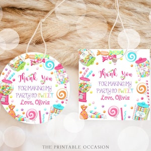 Printable Sweet Shoppe Birthday Gift Tags Template Editable Sweet Candy ...