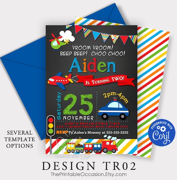 EDITABLE Transportation Invitations, Transportation Birthday Party ...