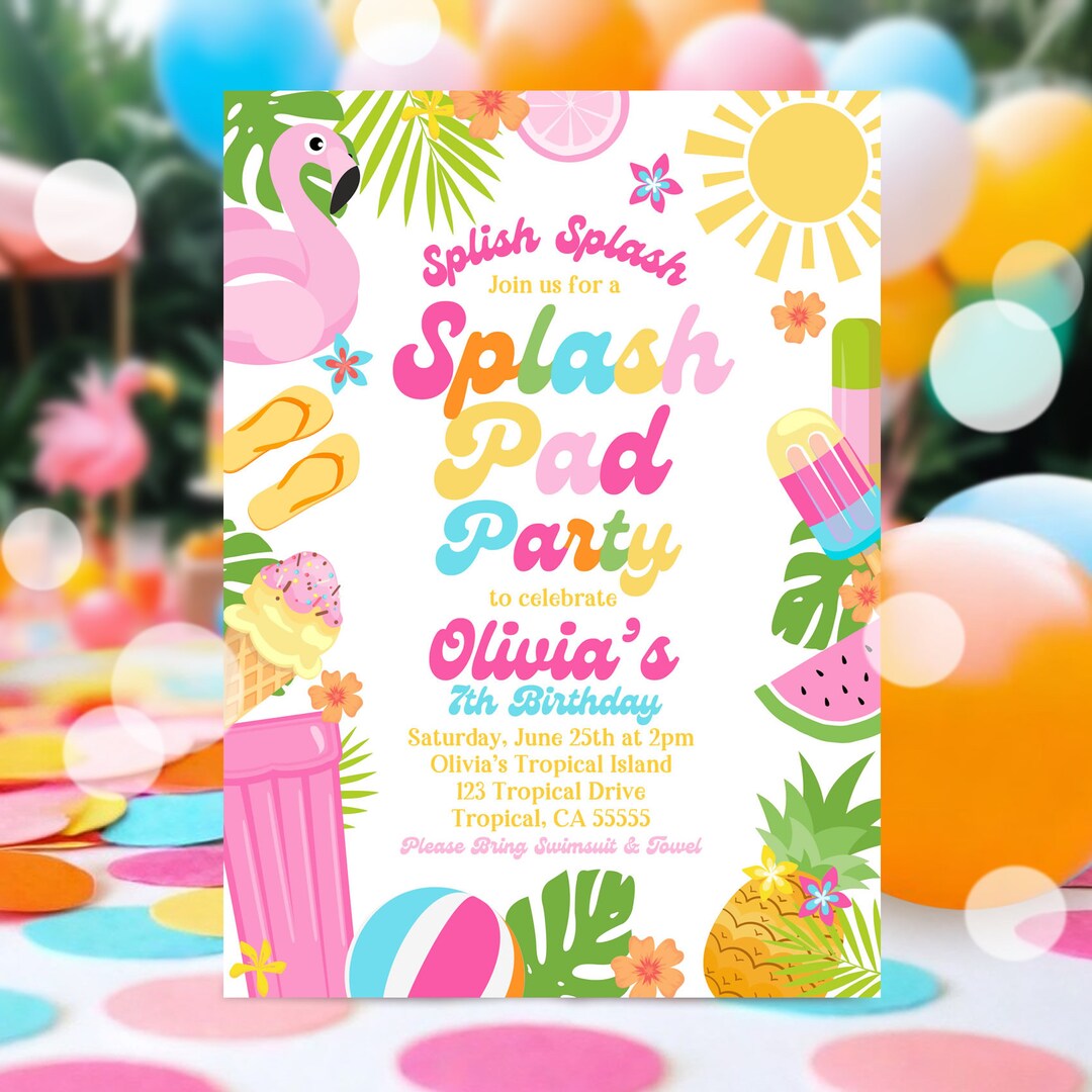 EDITABLE Splash Pad Birthday Party Invitation Tropical Splish Splash ...