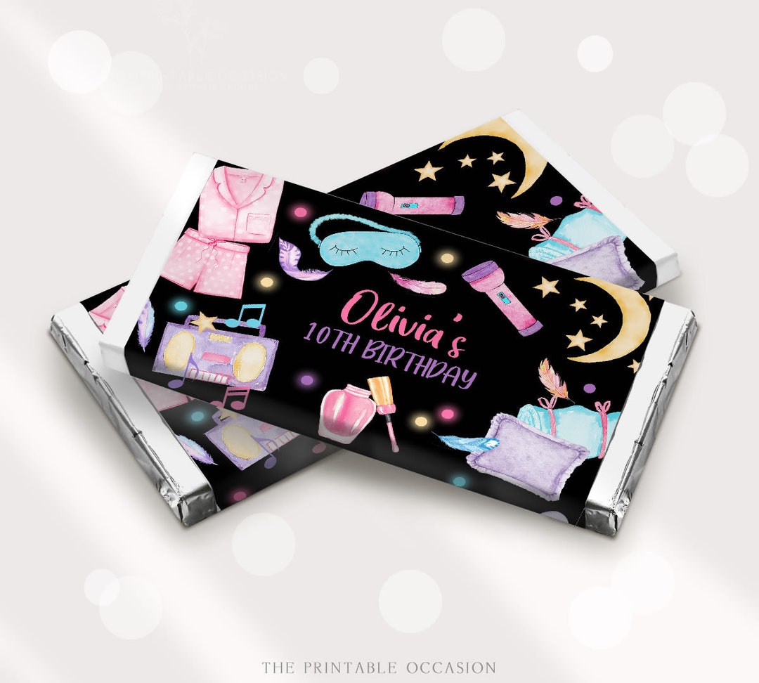 Editable Slumber Party Candy Bar Wrappers Sleepover Candy Bar Labels ...