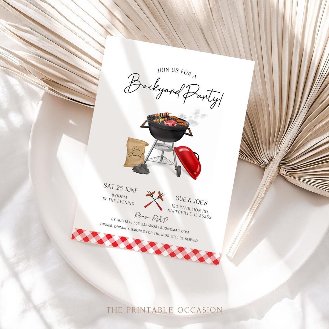 BBQ Birthday Invitation, EDITABLE Backyard Barbecue Party Invitation ...