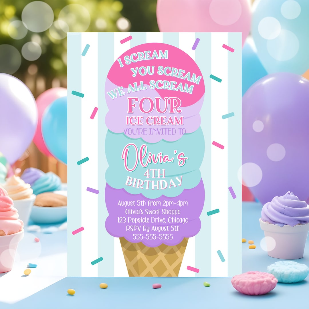 Editable Ice Cream Birthday Invitation I Scream You Scream We All ...