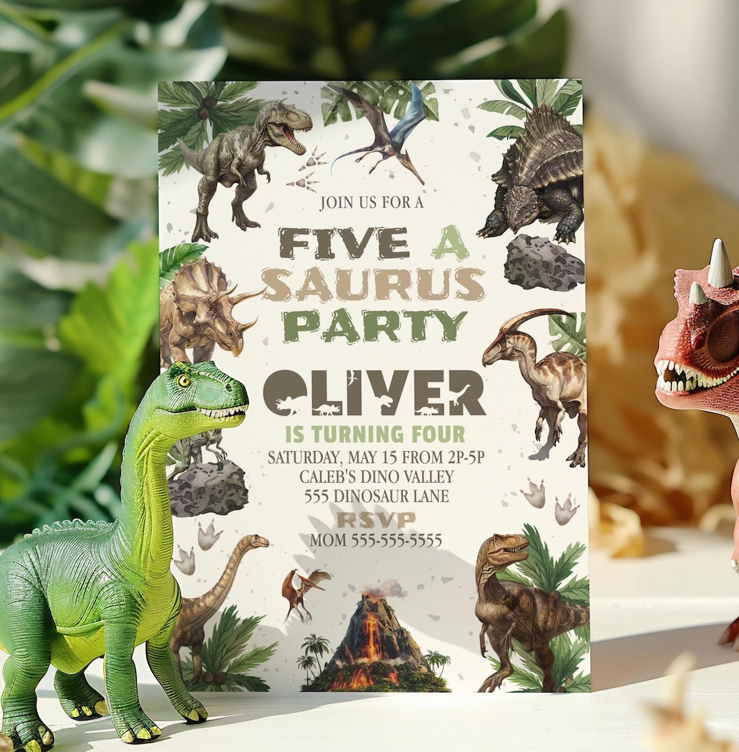 Editable Dinosaur Birthday Invitation Dinosaur 5th Birthday Invitation ...