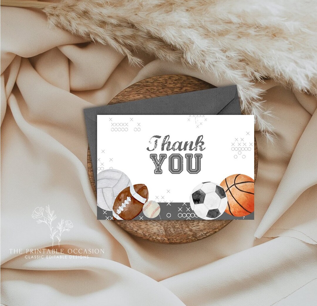 All Sports Folded Thank You Card Template, Editable Sports Foldable ...
