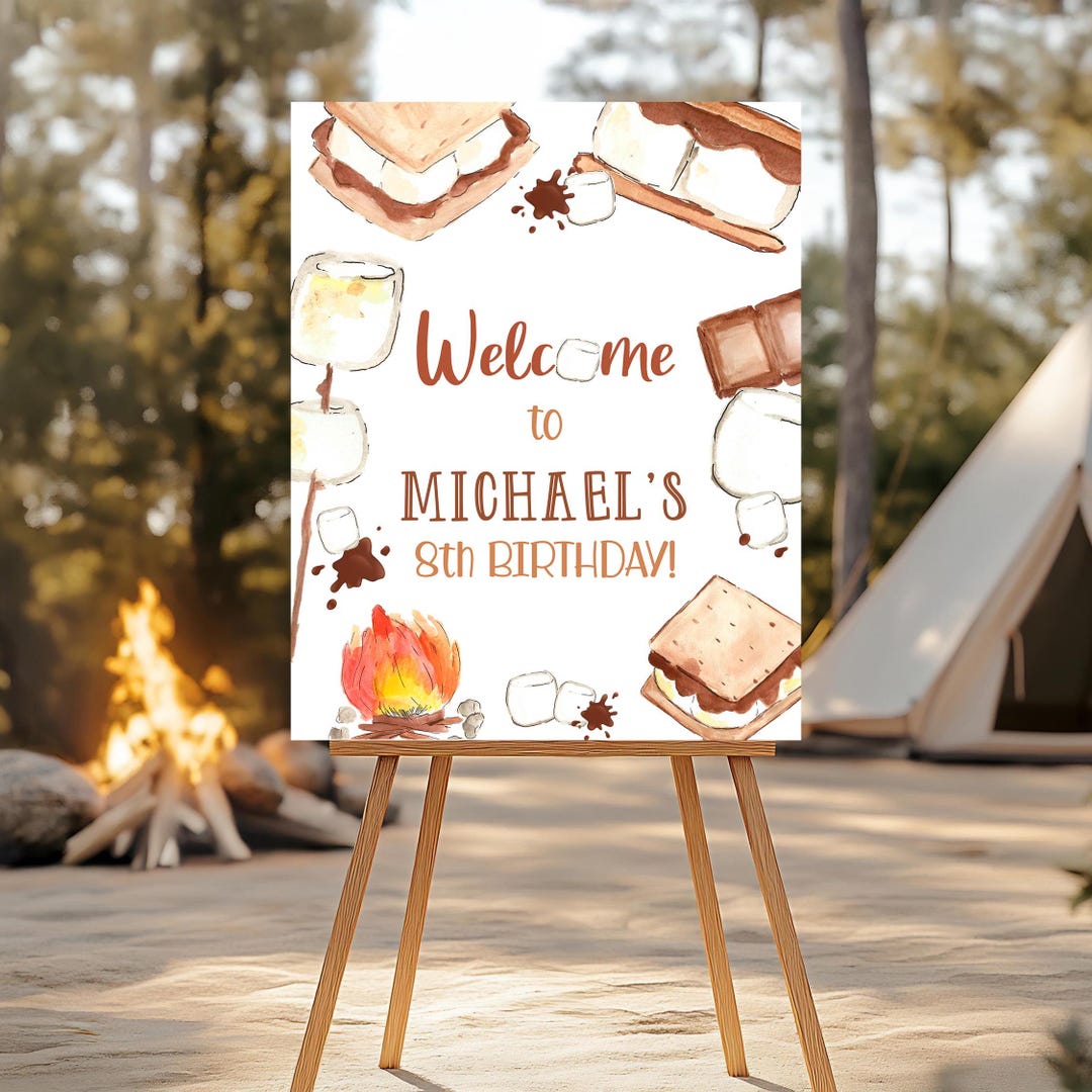 Smores Welcome Sign Template Printable Smores Birthday Party Welcome ...