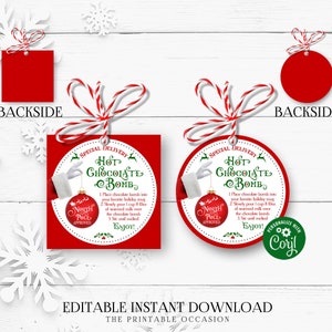 EDITABLE Christmas Hot Chocolate Bomb Tag, Printable North Pole Santa ...