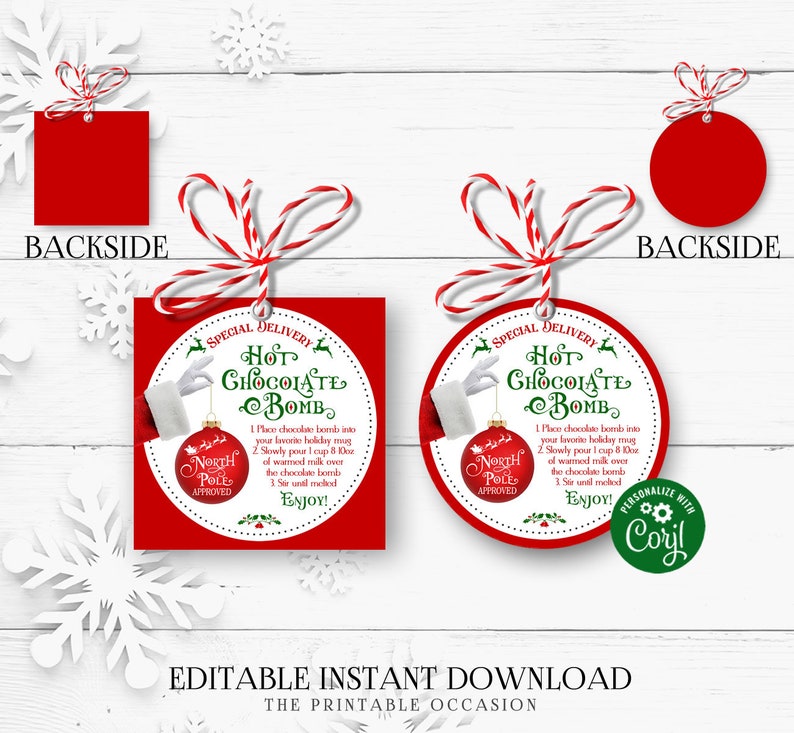 EDITABLE Christmas Hot Chocolate Bomb Tag, Printable North Pole Santa ...