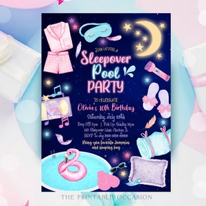 Slumber Pool Party Birthday Invitation Sleepover Swim Birthday Invite ...