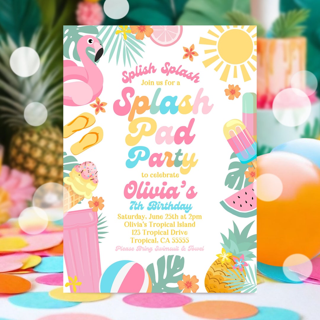 EDITABLE Splash Pad Birthday Party Invitation Tropical Splish Splash ...