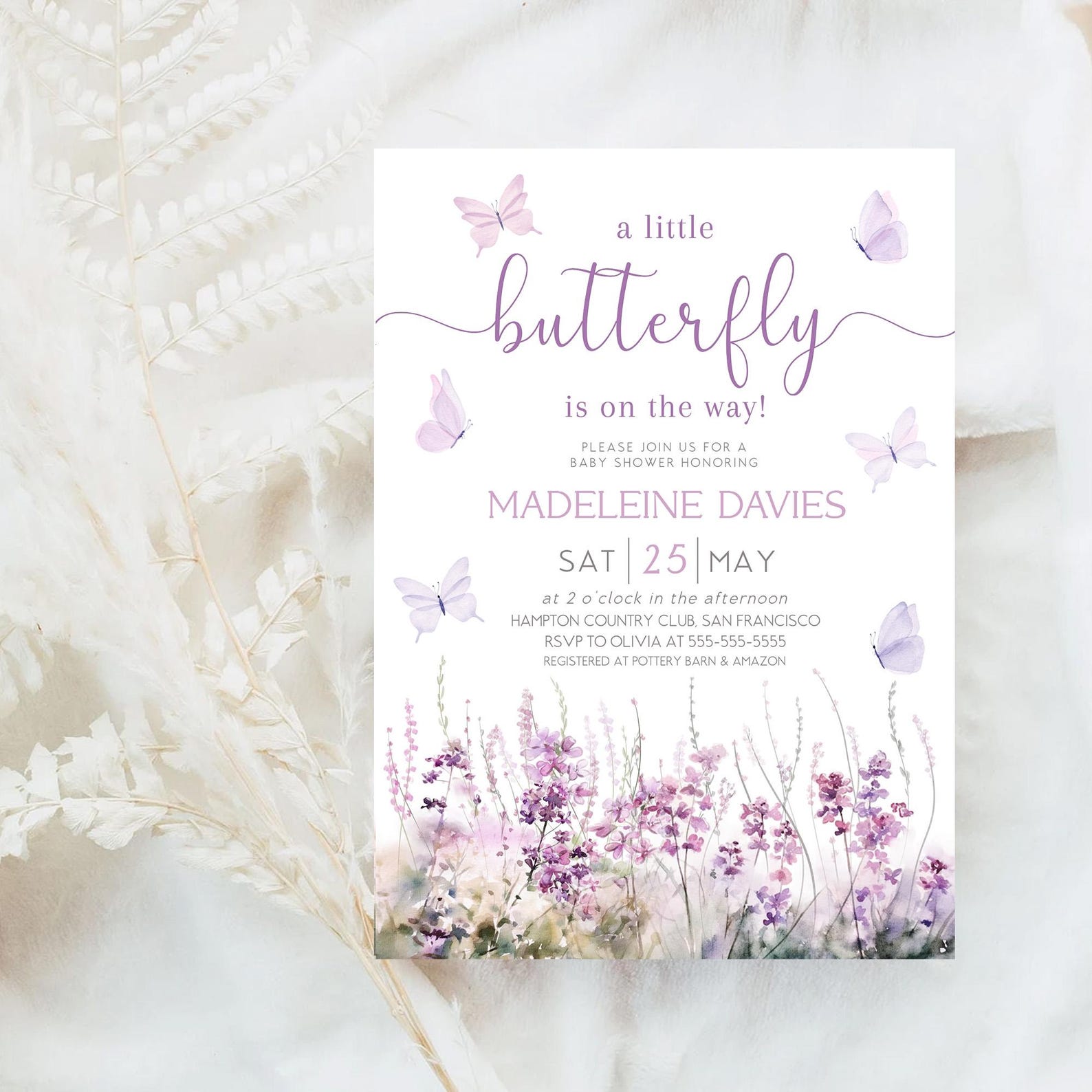 Lavender Baby Shower Invitation Purple Floral Butterfly Baby Shower ...
