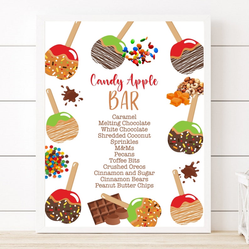 Editable Caramel Apple Bar Sign Candy Apple Bar Sign Caramel Apple Bar ...