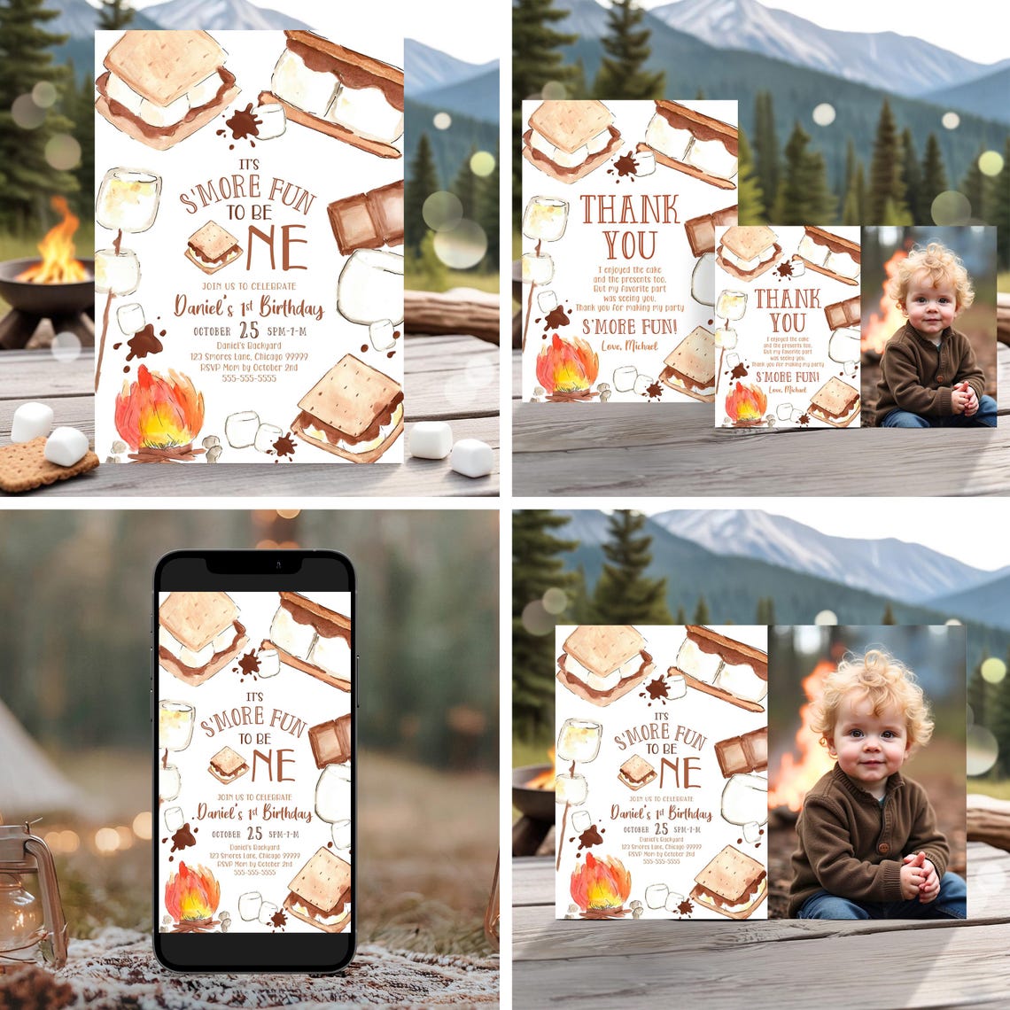 Smores First Birthday Invitation Bundle Campfire Party Decor Boys ...