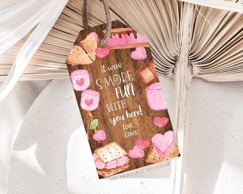 Rustic Pink Smores Birthday Thank You Tags Favor Tags Rustic - Etsy