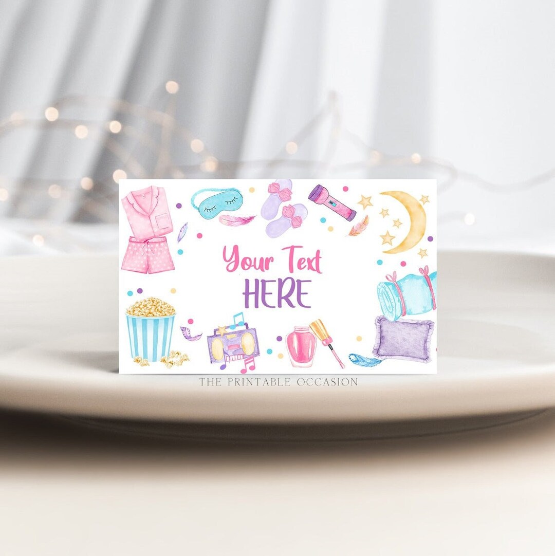 Editable Slumber Party Food Tents Sleepover Food Labels Pink Girl Movie ...