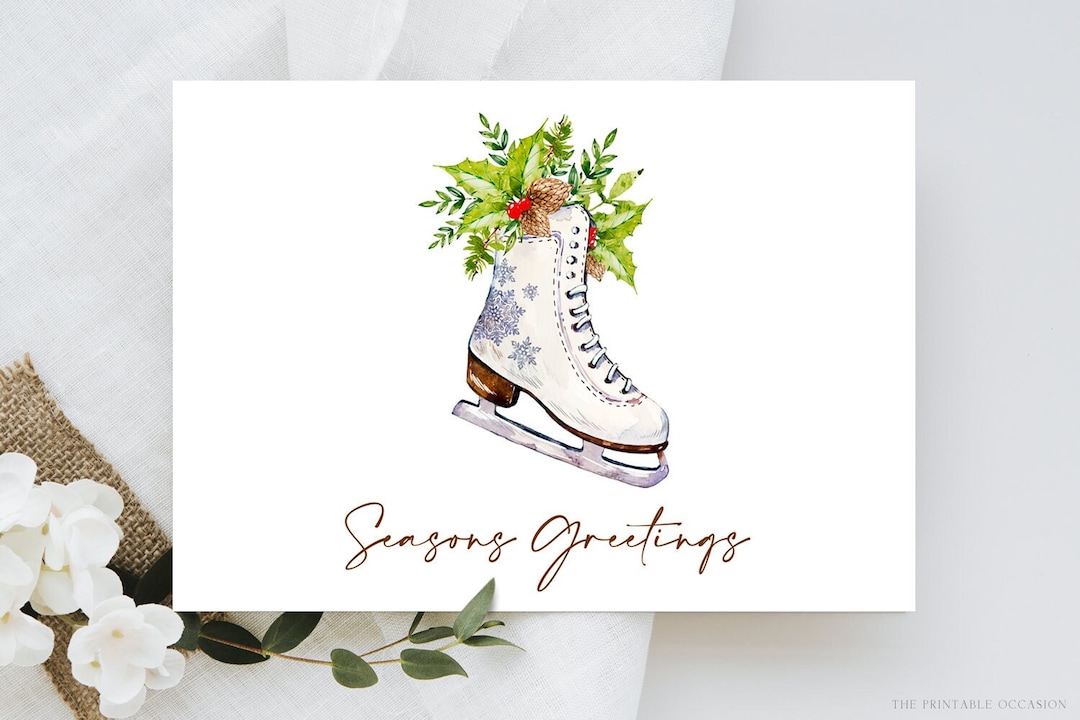 Printable Ice Skate Christmas Card, Ice Skating Greeting Card, Seasons ...