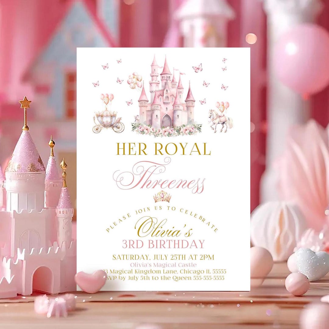 Princess 3rd Birthday Invitation Magical Castle Invite Her Royal ...