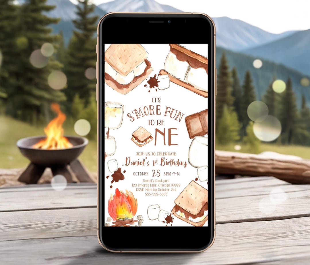 Smores 1st Birthday Evite Smores Party Mobile Invitation Bonfire Party ...