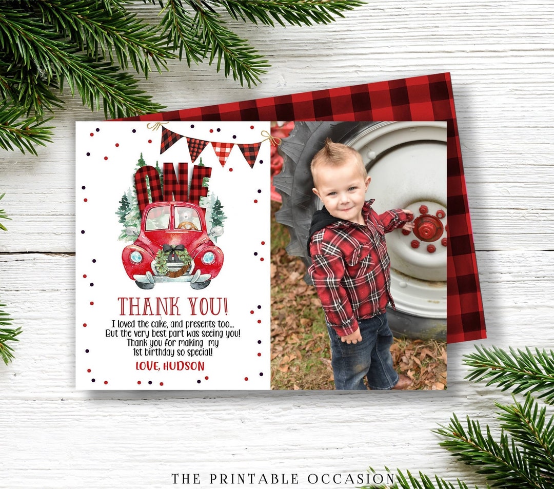 EDITABLE Lumberjack First Birthday Thank You Card Rustic - Etsy