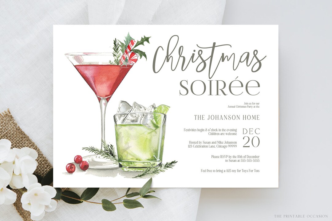 EDITABLE Christmas Soirée Invitation Holiday Cocktails Party Invite ...