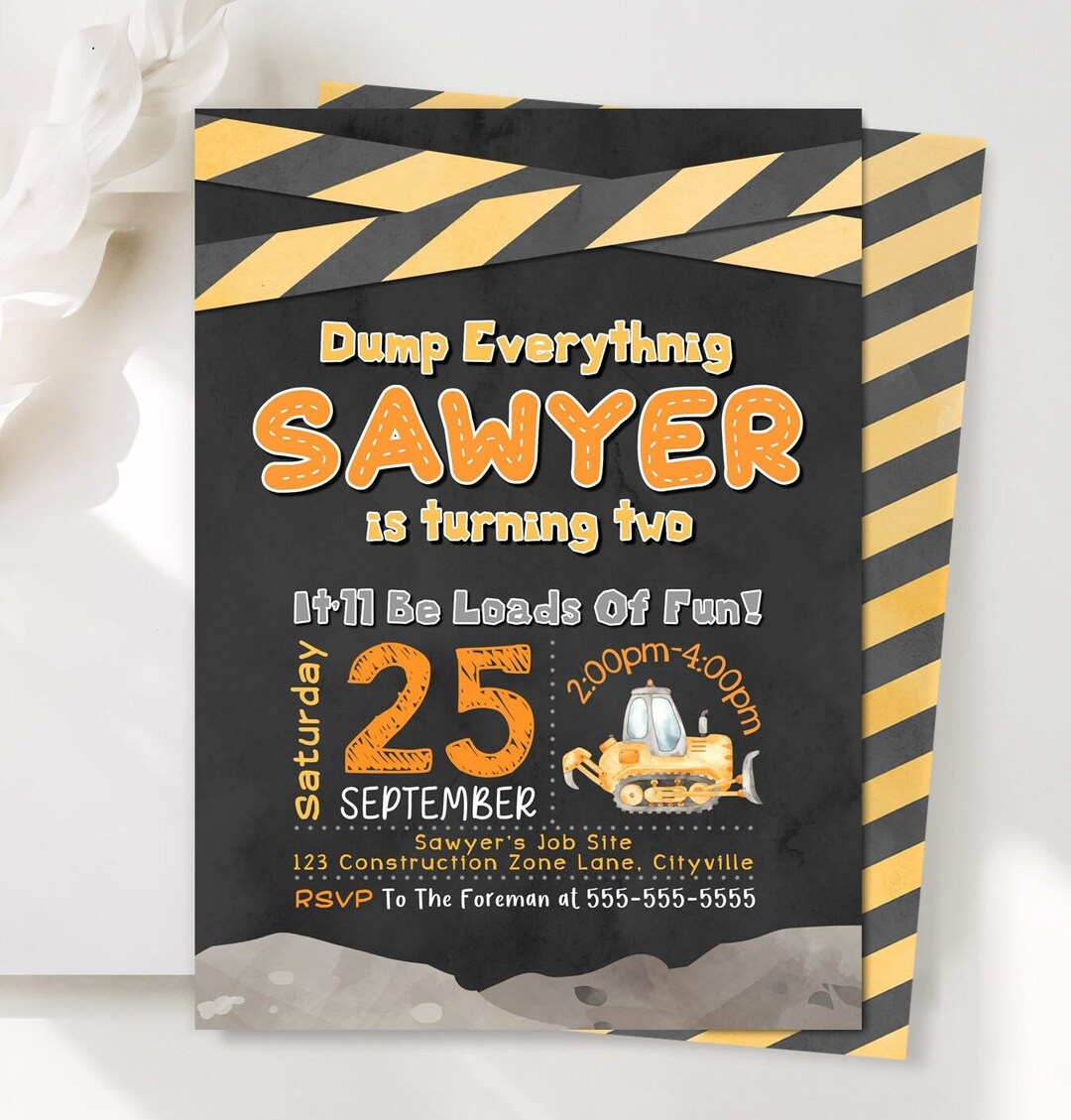 Editable Construction Invitation, Construction Birthday Invitations ...