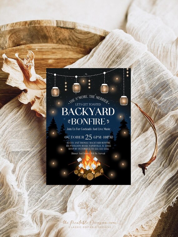 Bonfire Party Invitation Template, Bonfire Birthday Party Invitation ...